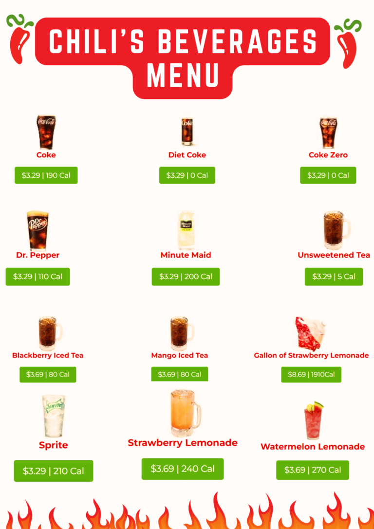 Chili’s Drinks Menu With Calories and updated Prices 2025