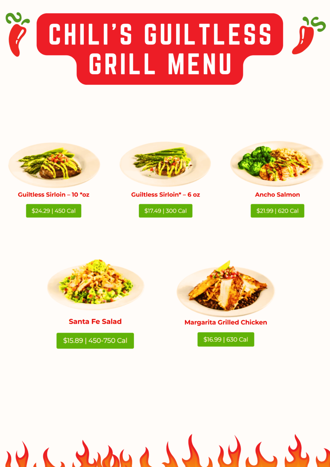 Chili’s Guiltless Grill Menu With Calories and Prices 2025