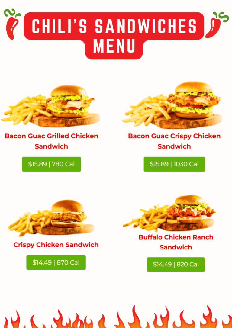 Chili’s Sandwiches Menu With Calories and Latest Prices 2025